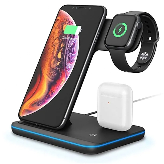Купить Беспроводная зарядная станция 3 в 1 для устройств Apple черная ...